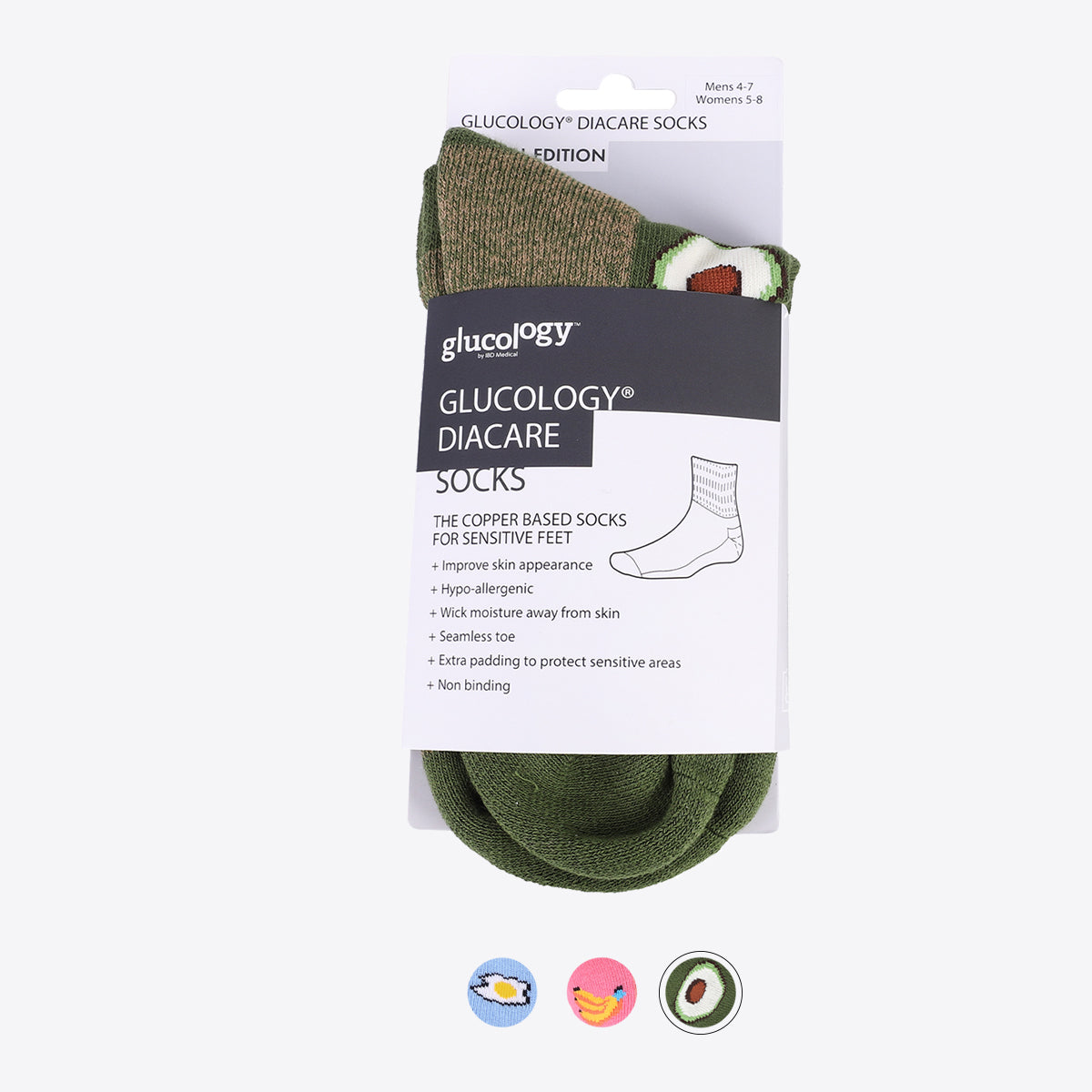 Glucology DiaCare Copper-Infused Avocado Patterned Socks